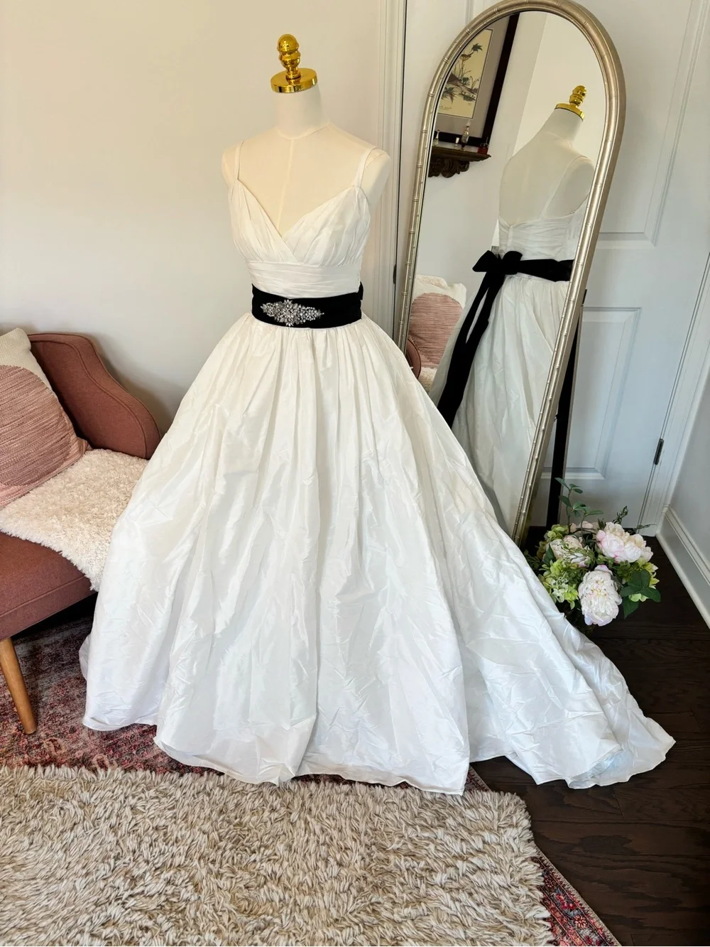 David's Bridal | Dresses | Davids Bridal White Ball Gown With Black ...